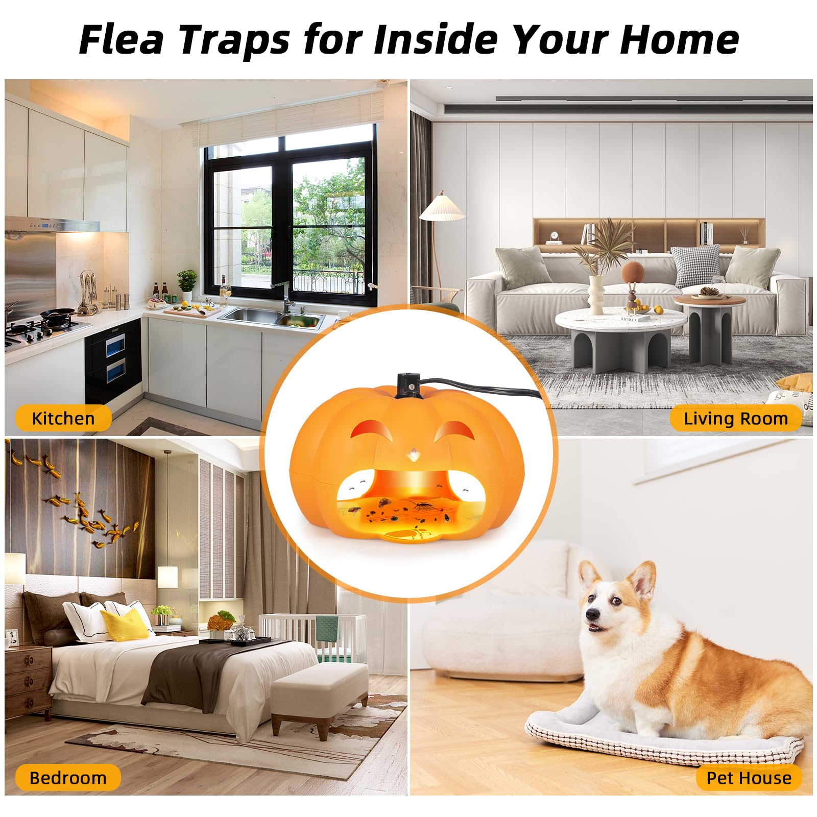 2 Pack Flea Traps for Inside Your Home,Flea Light Trap for Indoor with 6 Light Bulbs & 10 Flea Trap Refills Moth Traps Flying Insect Trap Bed Bug Traps for Fleas Moths Flies Mosquitoes Cockroaches