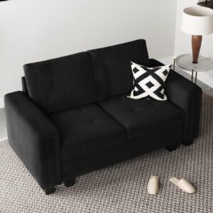 Belffin Velvet Modular Loveseat Sofa Couch 2 Seater Sofa Love Seats for Small Space Black