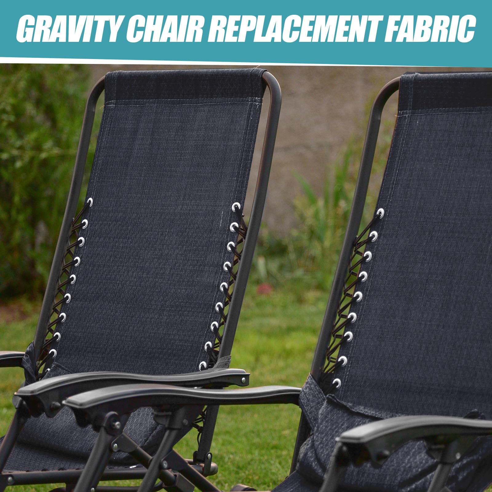 Queekay 2 Pcs Gravity Chair Replacement Fabric with 8 Bungee Cord Lounge Chair Cloth Mesh Patio Chair Repair Kit for Patio Recliner Outdoor Lawn Pool Beach Sling Chair(Black, 63" x 17")