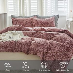 WARMDERN Velvet Duvet Cover King Set Sage Red Velvet Duvet Cover Red Velvet Comforter Cover 3Pcs Ultra Soft Duvet Cover Breathable Solid Luxury Flannel Velour Duvet （Red，King）