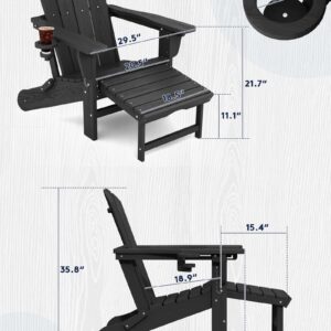 KINGYES Chair with Cup Holder, Wood-Like Reclining Versatile Adirondack Chair, Black