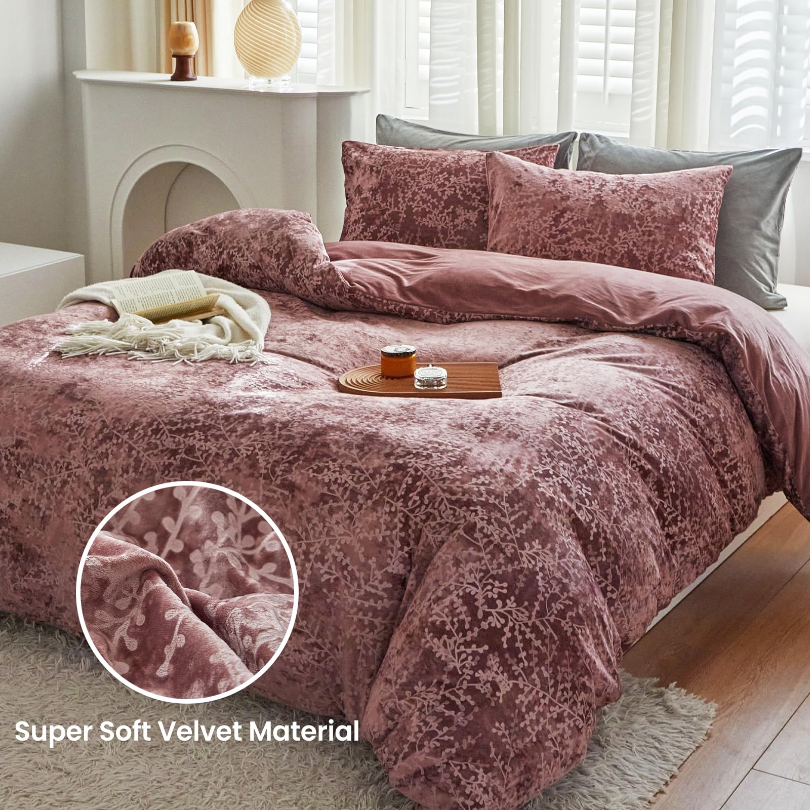 WARMDERN Velvet Duvet Cover King Set Sage Red Velvet Duvet Cover Red Velvet Comforter Cover 3Pcs Ultra Soft Duvet Cover Breathable Solid Luxury Flannel Velour Duvet （Red，King）