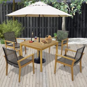 Tangkula Patio Dining Chairs Set of 4, Outdoor Acacia Wood & PE Wicker Chairs with Armrests, Outdoor Rattan Armchairs for Garden, Backyard, Poolside, Balcony (Mix Brown)