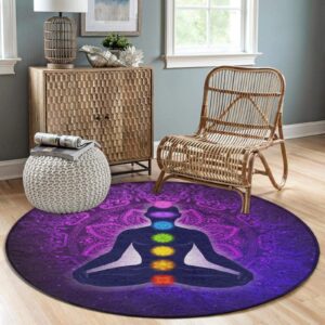 Modern Round Area Rug, Non-Slip Machine Washable Kitchen Office Circle Rug, Room Sofa Yoga Soft Round Carpet Compatible with Seven Chakra Yoga Meditation Lotus Purple Mandala 24inch(60cm)