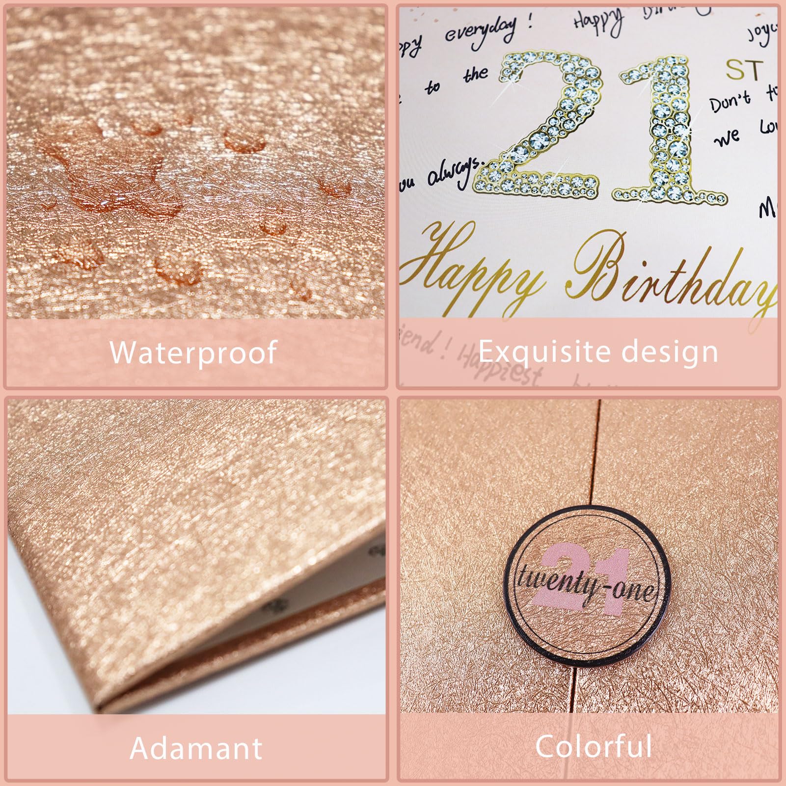 Crenics Rose Gold 21st Birthday Decorations, Creative 21st Birthday Guest Sign in Book Alternative, Large 21st Birthday Signature Book 12" x 18", Great 21 Years Old Birthday Gifts for Her or Women