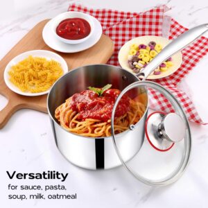 Onader 3QT Sauce Pan with Lid Triply Stainless Steel Saucepan Cooking Pot