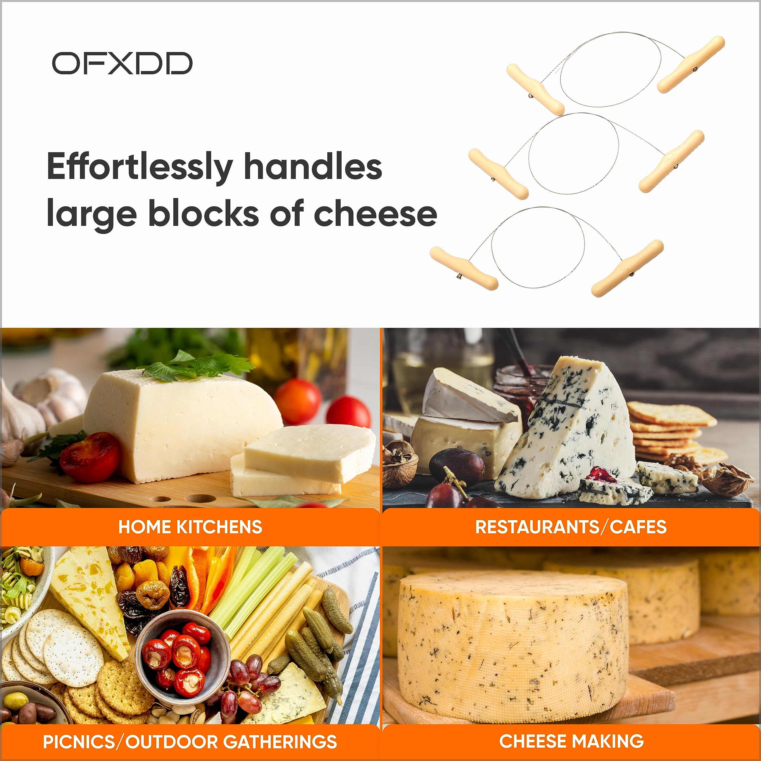 Cheese Cutter with Wire - Cheese Slicer Wire 17.7 Inch - Slicers/Strings for Block Cheese with Handles, Stainless Steel, 3 Pcs