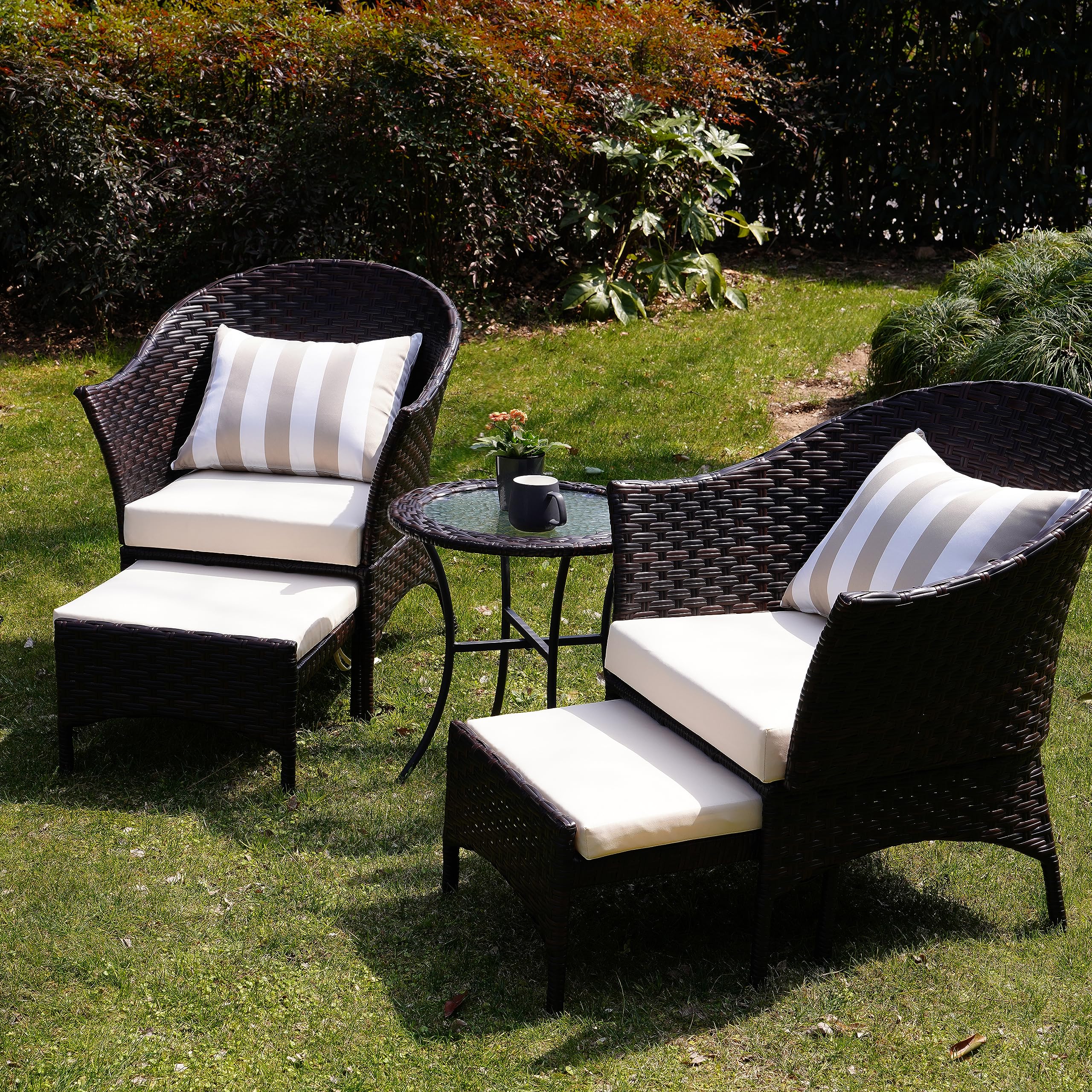 Elevon Patio Conversation Set Outdoor Wicker Furniture with 2 Chairs for Porch and Yard, Beige