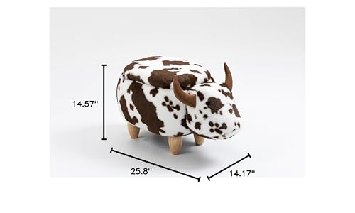 Home 2 Office Cow Ottoman for Kids' Bedroom, Playroom, Nursery, and Living Room, Animal Ottoman with Storage, Footstool for Kids, Brown Cow Print