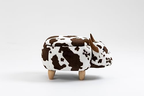 Home 2 Office Cow Ottoman for Kids' Bedroom, Playroom, Nursery, and Living Room, Animal Ottoman with Storage, Footstool for Kids, Brown Cow Print