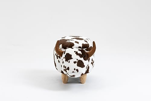 Home 2 Office Cow Ottoman for Kids' Bedroom, Playroom, Nursery, and Living Room, Animal Ottoman with Storage, Footstool for Kids, Brown Cow Print