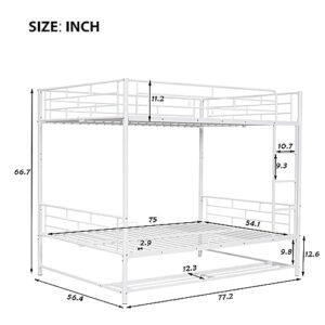 Merax Full Over Full Metal Bunk Bed Frame with Shelf and Guardrails for Bedroom for Boys Girls and Adult,White