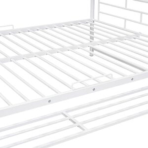 Merax Full Over Full Metal Bunk Bed Frame with Shelf and Guardrails for Bedroom for Boys Girls and Adult,White