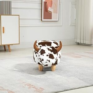 Home 2 Office Cow Ottoman for Kids' Bedroom, Playroom, Nursery, and Living Room, Animal Ottoman with Storage, Footstool for Kids, Brown Cow Print