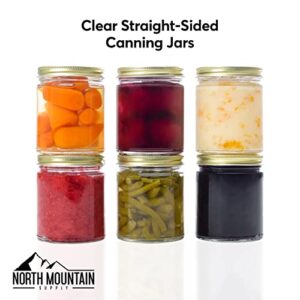 North Mountain Supply 9 Ounce Clear Glass Straight Sided Mason Canning Jars - With 70mm White Metal Lids - Case of 12