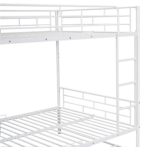 Merax Full Over Full Metal Bunk Bed Frame with Shelf and Guardrails for Bedroom for Boys Girls and Adult,White