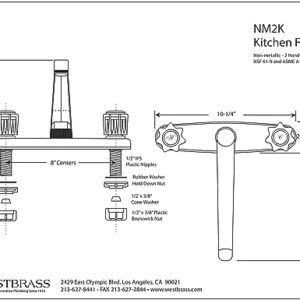 Westbrass NM2K-07 8" 2-Handle Acrylic Non-Metallic Kitchen Faucet, Satin Nickel