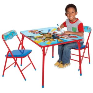 paw patrol kids table & chairs set for kid and toddler 36 months up to 7 years, includes: 1 table (24" l x 24" w x 20" h), 2 chairs (13" l x 13.5" w x 21" h) weight limit: 70 lb