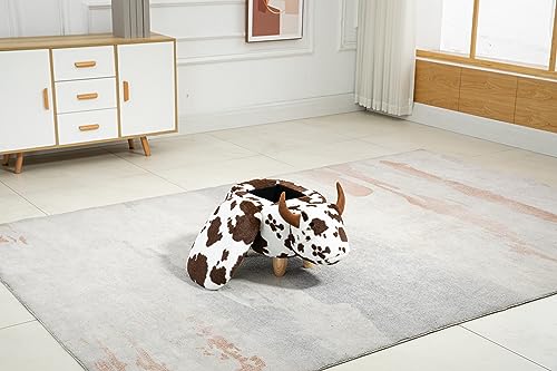 Home 2 Office Cow Ottoman for Kids' Bedroom, Playroom, Nursery, and Living Room, Animal Ottoman with Storage, Footstool for Kids, Brown Cow Print