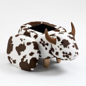 home 2 office cow ottoman for kids' bedroom, playroom, nursery, and living room, animal ottoman with storage, footstool for kids, brown cow print