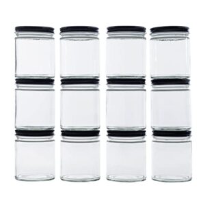 north mountain supply 9 ounce clear glass straight sided mason canning jars - with 70mm black metal lids - case of 12