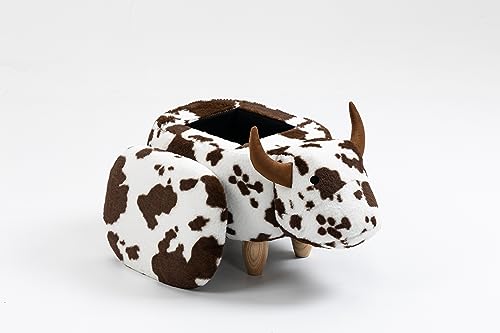 Home 2 Office Cow Ottoman for Kids' Bedroom, Playroom, Nursery, and Living Room, Animal Ottoman with Storage, Footstool for Kids, Brown Cow Print