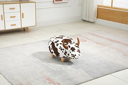 Home 2 Office Cow Ottoman for Kids' Bedroom, Playroom, Nursery, and Living Room, Animal Ottoman with Storage, Footstool for Kids, Brown Cow Print