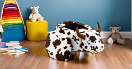 Home 2 Office Cow Ottoman for Kids' Bedroom, Playroom, Nursery, and Living Room, Animal Ottoman with Storage, Footstool for Kids, Brown Cow Print