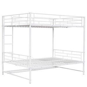 Merax Full Over Full Metal Bunk Bed Frame with Shelf and Guardrails for Bedroom for Boys Girls and Adult,White