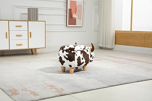 Home 2 Office Cow Ottoman for Kids' Bedroom, Playroom, Nursery, and Living Room, Animal Ottoman with Storage, Footstool for Kids, Brown Cow Print