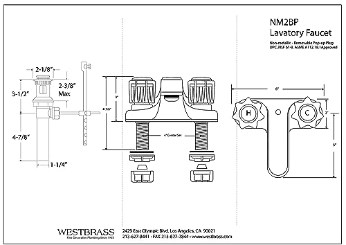 Westbrass NM2BP-62 4" 2-Handle Acrylic Non-Metallic Centerset Lavatory Faucet with Pop-Up Drain, Matte Black