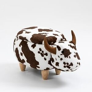 Home 2 Office Cow Ottoman for Kids' Bedroom, Playroom, Nursery, and Living Room, Animal Ottoman with Storage, Footstool for Kids, Brown Cow Print