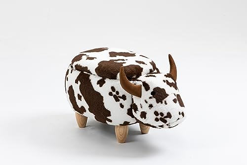 Home 2 Office Cow Ottoman for Kids' Bedroom, Playroom, Nursery, and Living Room, Animal Ottoman with Storage, Footstool for Kids, Brown Cow Print