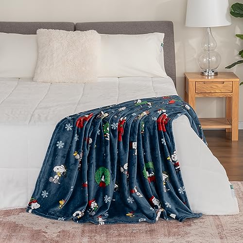 Berkshire Blanket Peanuts® Heavyweight Christmas Blanket,VelvetLoft® Cute Character Snoopy Plush Bed Blanket,Peanuts Best Chirstmas Icons Opened Up Navy,60 in x 70 in (Official Peanuts® Product)