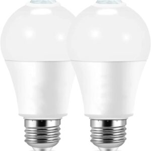 Motion Sensor Light Bulbs, 9W (60W Equivalent) A19 E26 5000K, Motion Detector Auto Activated Dusk to Dawn Security Bulbs, Outdoor/Indoor for Porch Garage Basement Hallway Closet (Daylight 2 Pack)