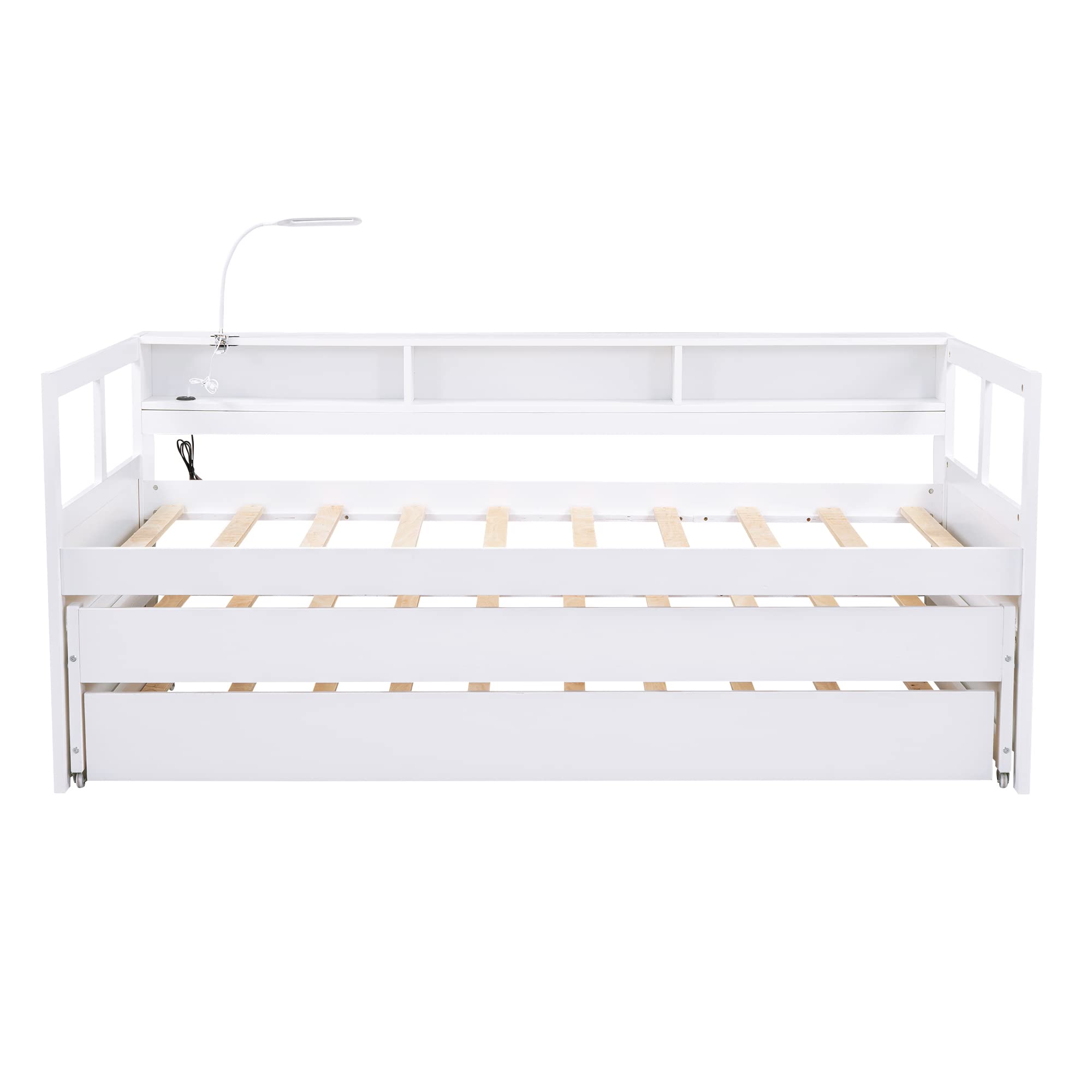 Harper & Bright Designs Twin XL Daybed with 3 Storage Cubbies and USB Charging, Wood Daybed Frame with Double Trundles, Daybed with Trundle for Kids Girls Boys, No Box Spring Needed (White)