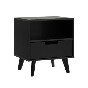 walker edison raelyn mid-century modern 1-drawer nightstand, 20 inch, black