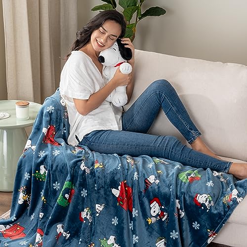 Berkshire Blanket Peanuts® Heavyweight Christmas Blanket,VelvetLoft® Cute Character Snoopy Plush Bed Blanket,Peanuts Best Chirstmas Icons Opened Up Navy,60 in x 70 in (Official Peanuts® Product)