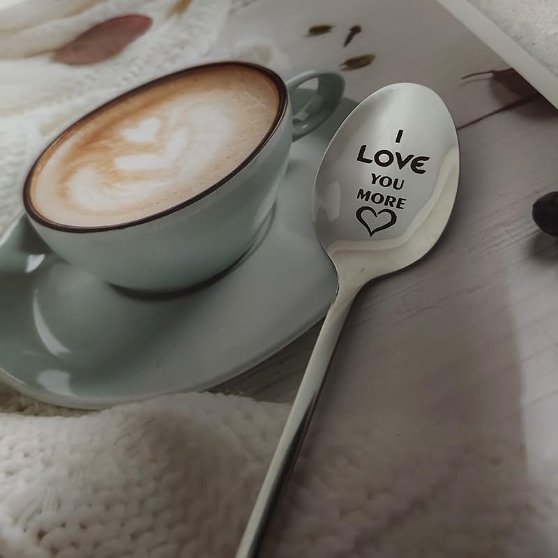 I Love You More Spoon Gifts for Him Her Anniversary Christmas Gift for Boyfriend Girlfriend Romantic Valentine's Day Gifts for Wife Husband Couples 8 Inch Coffee Spoon