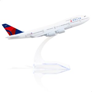 qiyumoke 1/400 delta plane 747 model diecast metal airplanes model kit with stand (6 inches) boeing 747 airlines model plane for aviation enthusiasts gift, desktop display decorations