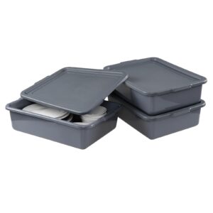 Joyeen 13 Liters Plastic Bus Tray with Lids, Grey Commercial Bus Box Tote Box Set of 3