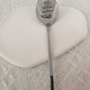 Tea Book Gifts Spoon for Women Men Drink Tea Read Book be Happy Spoon for Daughter Friends Tea Book Lover Gift for Teen Christmas Birthday Gifts for Tea Book Lover Spoons