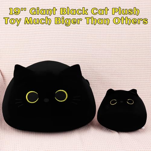 Auspicious beginning Black Cat Plush Toy-19'' Giant Black Cat Stuffed Animal, Black Cat Plushie Kawaii Plushies Cat Plush Pillow, Halloween Black Cat Decor Plush Toys Halloween Plush Gift for Kids