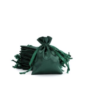 tapleap 3x4 inches green satin cloth bags, for wrapping thanksgiving and christmas gifts, birthday, wedding or baby shower party drawstring favor bags, jewelry bags, 30 per pack