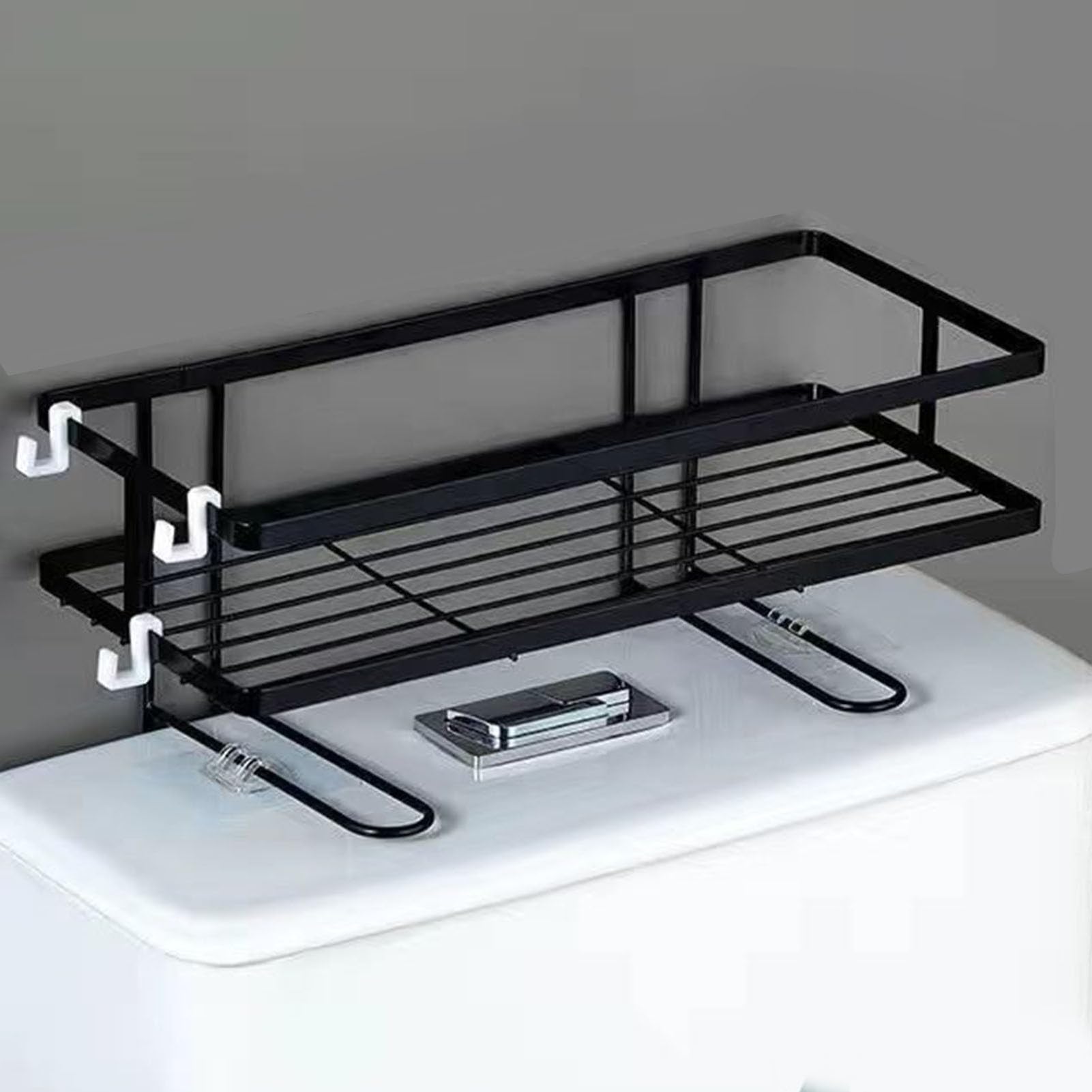 2 Tier Multifunctional Bathroom Shelf Over Toilet Over The Toilet Storage Shelf No Drilling Toilet Organizer Toilet Shelf with Toilet Paper Holder(Single Layer Black)