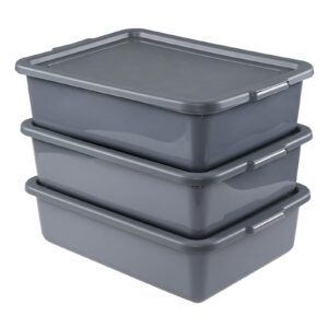 joyeen 13 liters plastic bus tray with lids, grey commercial bus box tote box set of 3