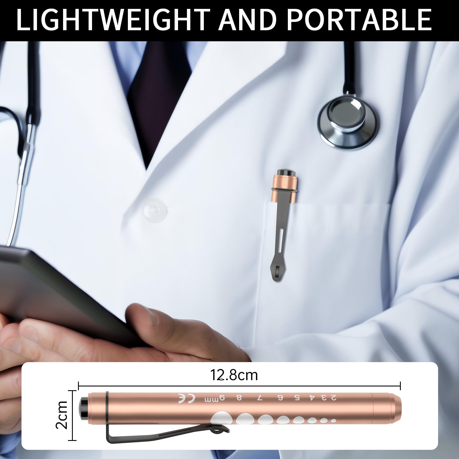 RISEMART 6packs Pen Lights for Nurses Reusable Medical Pen Light with Pupil Gauge and Ruler, White Light LED Penlight for Nurse Student Doctors EMT