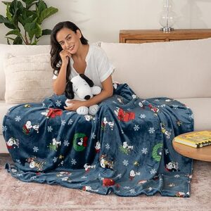 Berkshire Blanket Peanuts® Heavyweight Christmas Blanket,VelvetLoft® Cute Character Snoopy Plush Bed Blanket,Peanuts Best Chirstmas Icons Opened Up Navy,60 in x 70 in (Official Peanuts® Product)