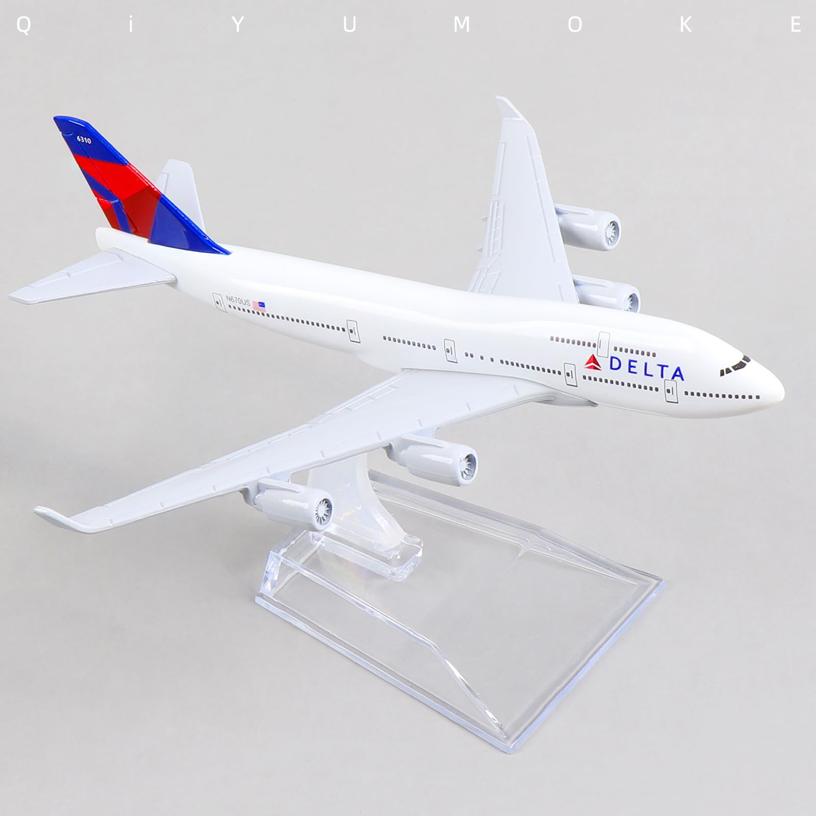 QIYUMOKE 1/400 Delta Plane 747 Model Diecast Metal Airplanes Model kit with Stand (6 inches) Boeing 747 Airlines Model Plane for Aviation Enthusiasts Gift, Desktop Display Decorations