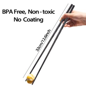 2 Pairs 12.6 Inches (32cm) Cooking Extended Chopsticks Reusable, Fiberglass Chop Sticks for Kitchen Noodles Frying Hotpot, Japanese Chinese Extra Long Anti-Slip Chopsticks Dishwasher Safe, Black